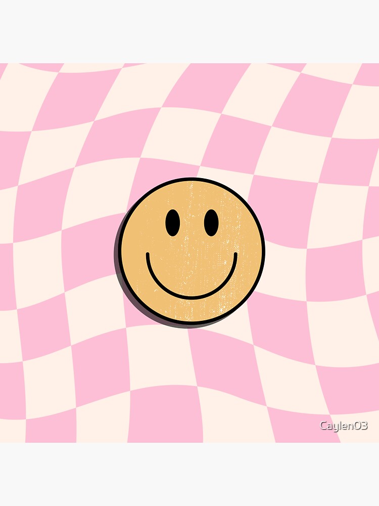 "Happy Face Plaid Groovy Pink Smiley Face Retro" Sticker for Sale by ...