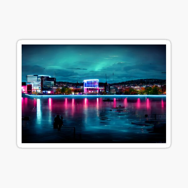Pegatina «Horizonte de la ciudad de Oslo de neón en luz de neón ...