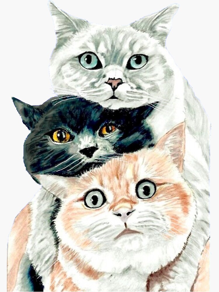 "Three cats in a stack!" Sticker for Sale by daveand65 | Redbubble