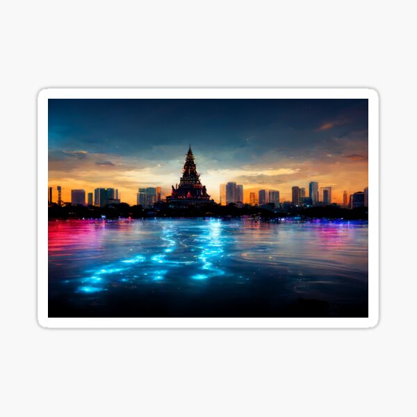 "Neon Bangkok City Skyline In Neonlight / Thailand Bangkok" Sticker for ...