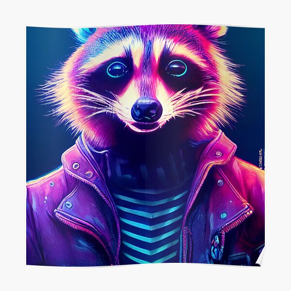 "Neon punk raccoon" Poster for Sale by Astray-Dreams | Redbubble