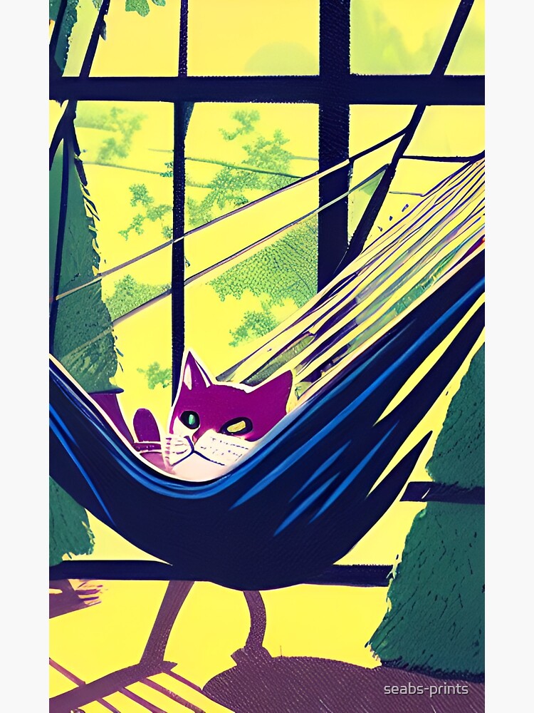 "Cat in a hammock" Sticker for Sale by seabs-prints | Redbubble