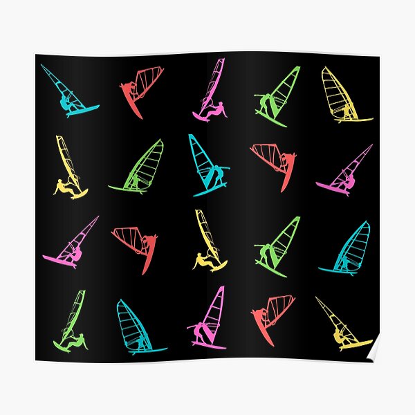 "Windsurfing Windsurfer Retro Colors Sending It Pattern" Poster for ...
