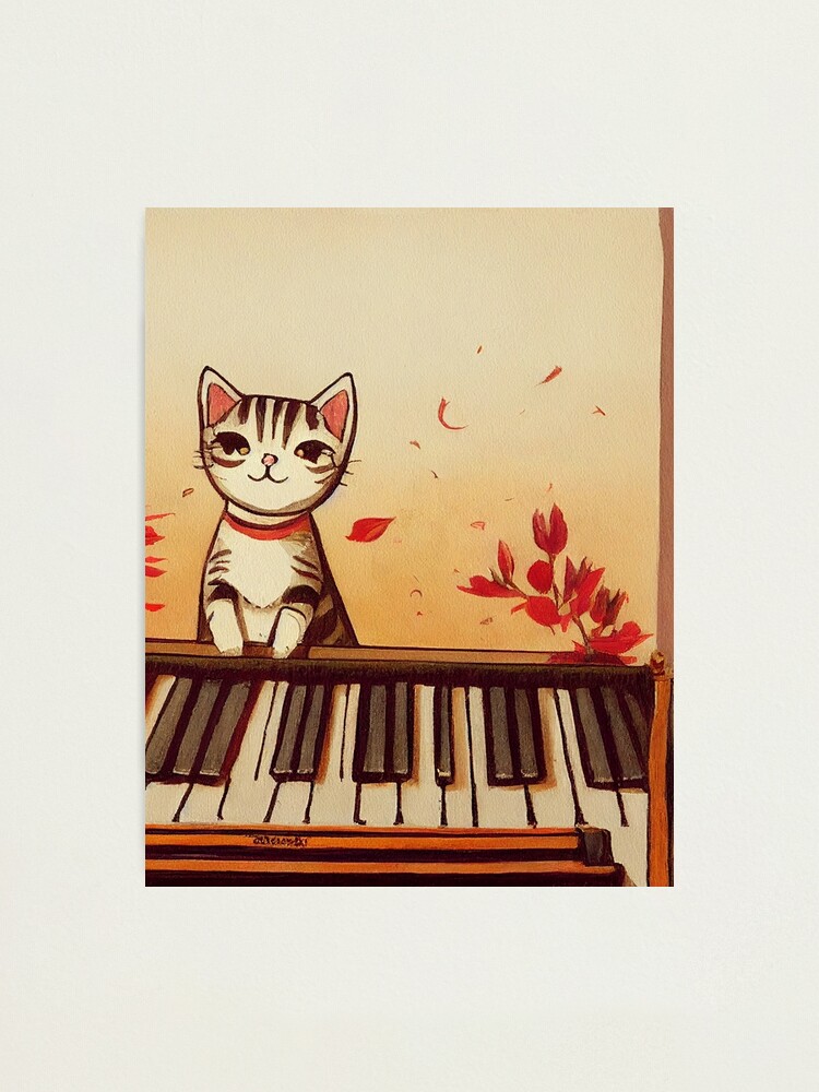 Lámina fotográfica «Gato tocando el piano, ilustración de dibujos ...