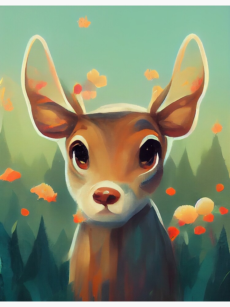 "Baby deer in nature, cute 2d painting, watercolor art, painting, child ...
