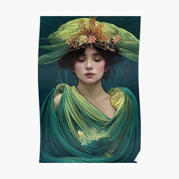 "Art Nouveau Beauty in Green, Vintage, Mucha, Gilded Age" Poster for ...