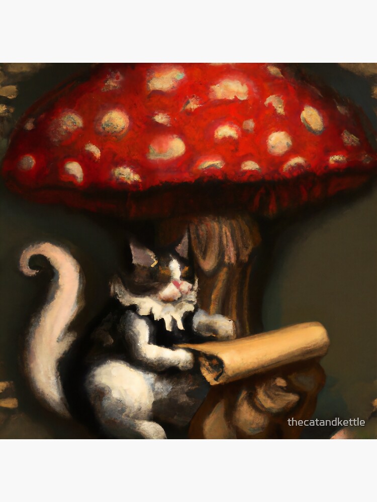 Alan The Cat Reading Under A Mushroom Baroque Sticker For Sale By Thecatandkettle Redbubble