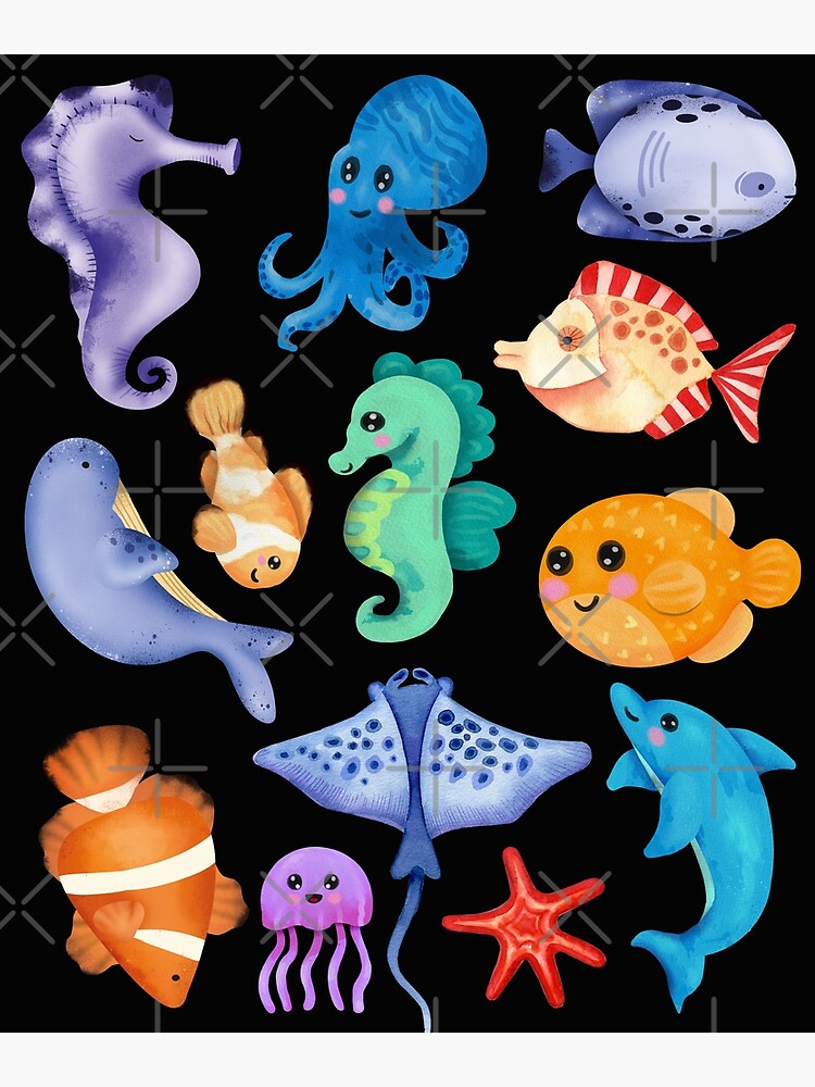 "Watercolor Cute Sea Fish Pack" Poster for Sale by virillanissa | Redbubble