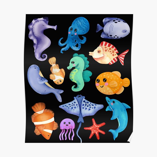 "Watercolor Cute Sea Fish Pack" Poster for Sale by virillanissa | Redbubble