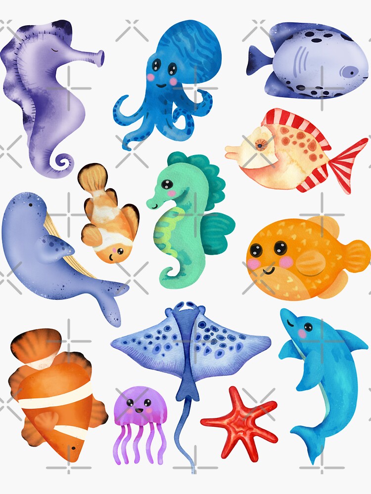 "Watercolor Cute Sea Fish Pack" Sticker for Sale by virillanissa ...