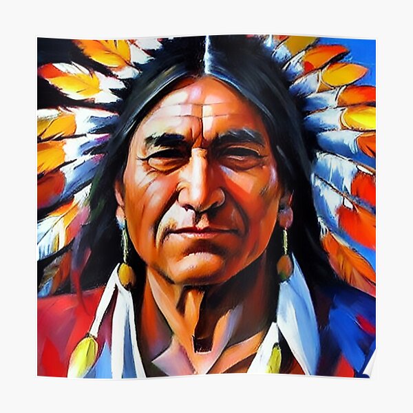 "Painting of Native American" Poster for Sale by CattlettArt | Redbubble