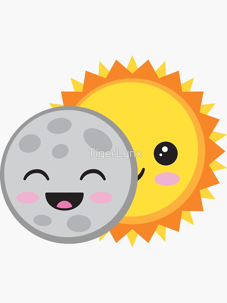 "Cute Kawaii Solar Eclipse Cartoon" Sticker by TigerLynx | Redbubble