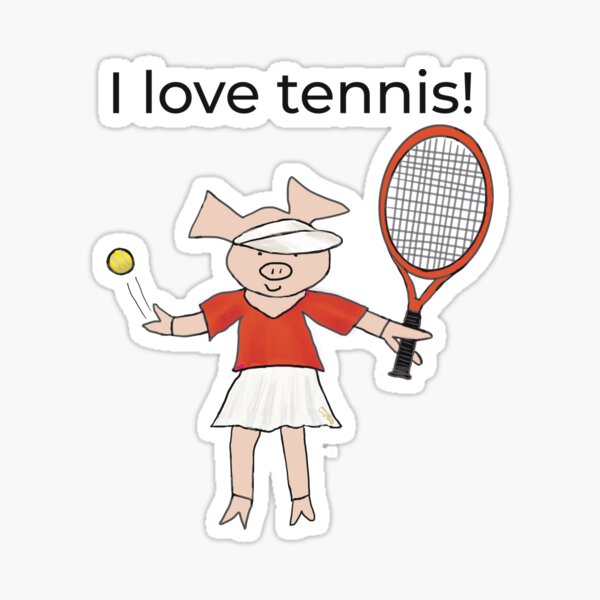 "HIghlighter green, I love Tennis! Pig tennis player." Sticker for Sale ...