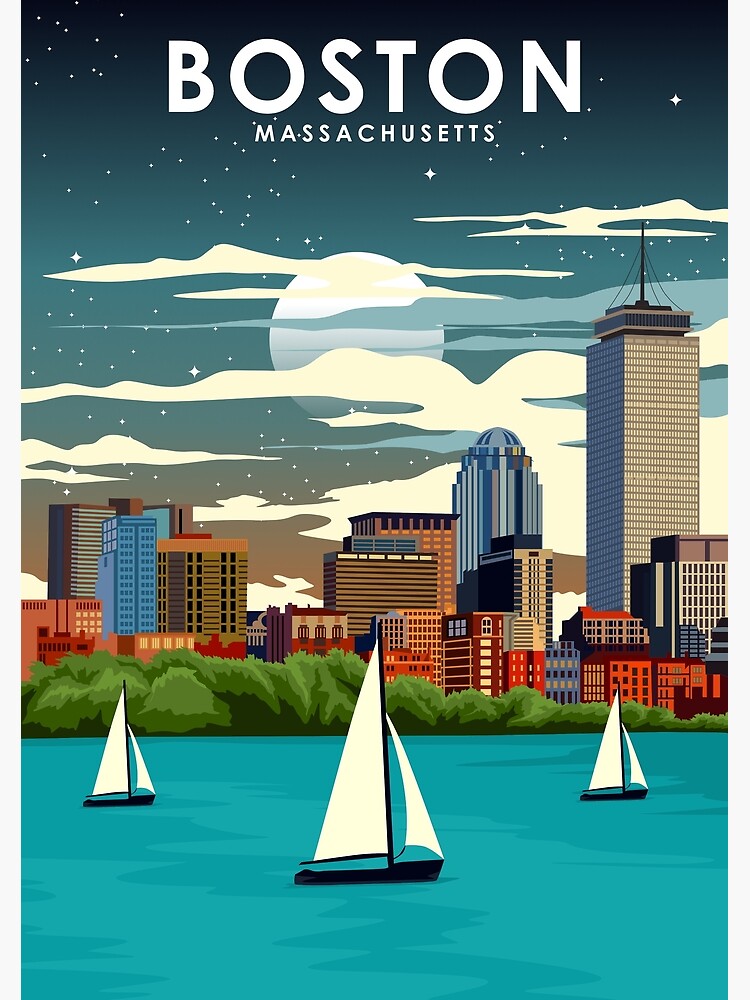 "Boston at Night City Skyline Travel Poster" Poster for Sale by Jorn ...
