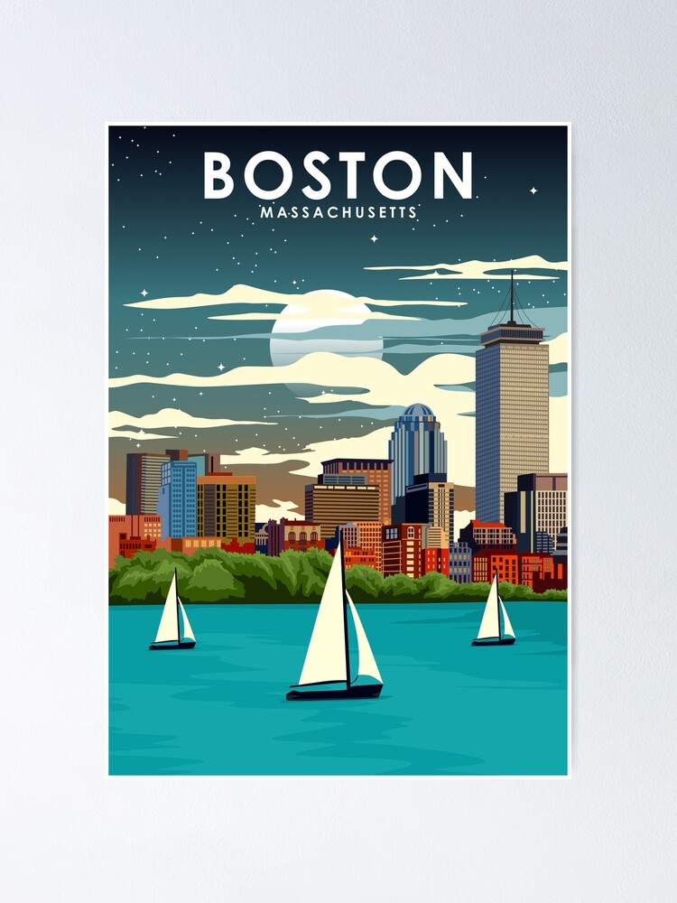 "Boston at Night City Skyline Travel Poster" Poster for Sale by Jorn ...