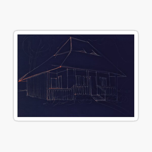 "Architectural sketch blueprint of traditional wood house " Sticker for ...