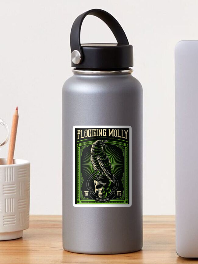 "Flogging molly black crow and skull, green background " Sticker for ...