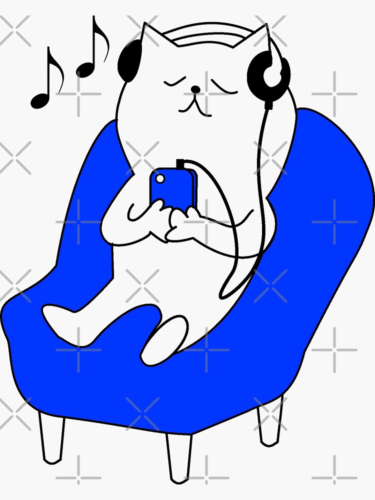 "Cat listening to music on chair" Sticker for Sale by gyurgiiv | Redbubble