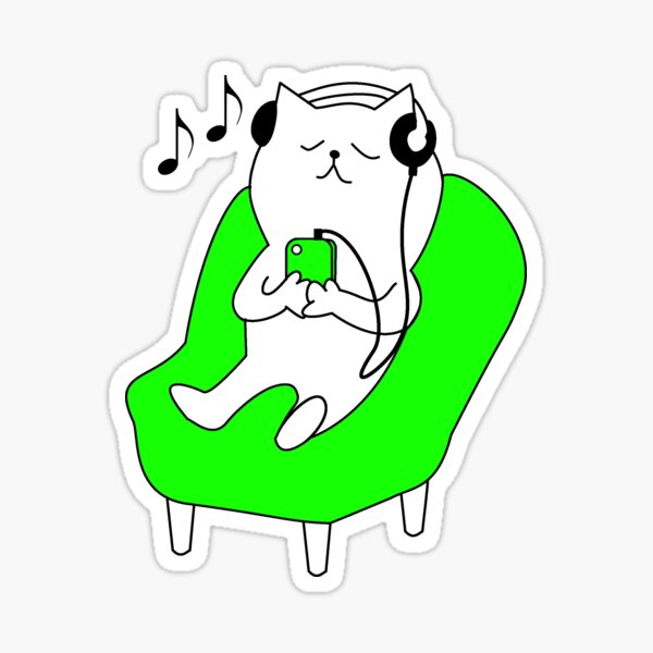 "Cat listening to music on chair" Sticker for Sale by gyurgiiv | Redbubble