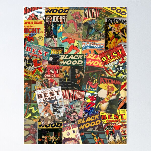 "VINTAGE COMIC BOOK SUPER HERO MOSAIC" Poster for Sale by ...