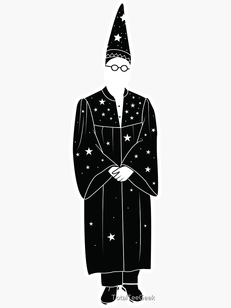 "Wizard Giles Black and White Illustration" Sticker by TotalTeeGeek ...