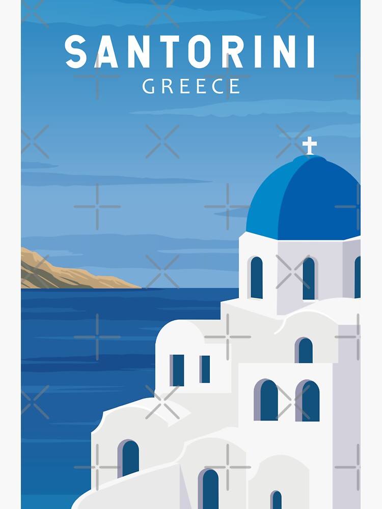 "Santorini Greece Retro Vintage" Sticker for Sale by KrisSidDesigns ...