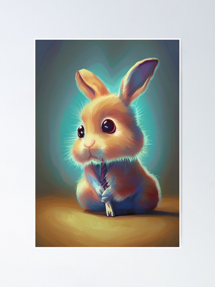 "Digital painting of a cute rabbit eating carrot." Poster for Sale by ...