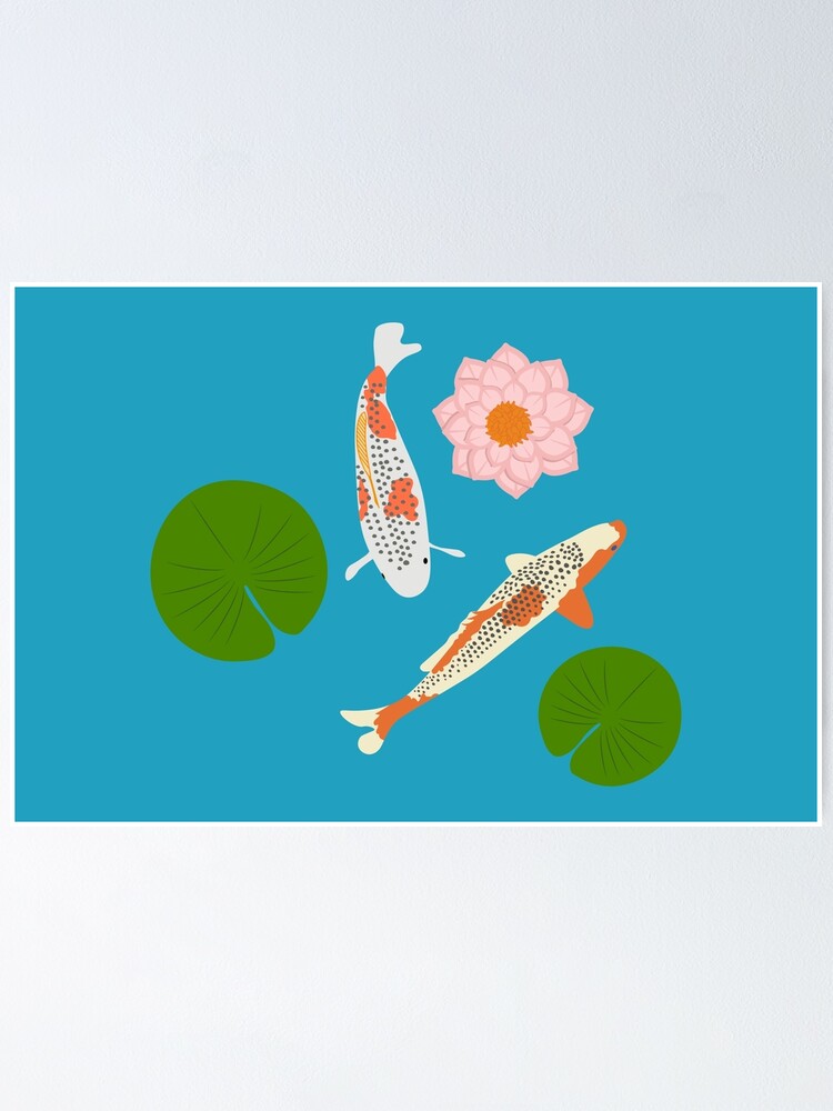 "Two Japanese Koi Fish Waterlily Koi Pond" Poster for Sale by oknoki ...