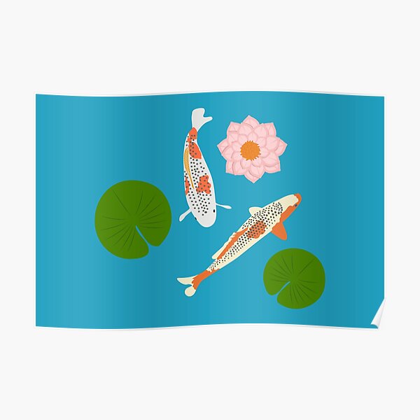 "Two Japanese Koi Fish Waterlily Koi Pond" Poster for Sale by oknoki ...