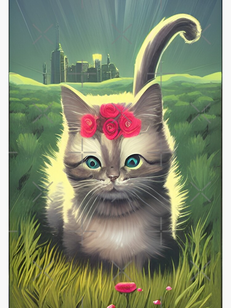 "Cute cat walking between grass and flowers." Sticker for Sale by Art ...