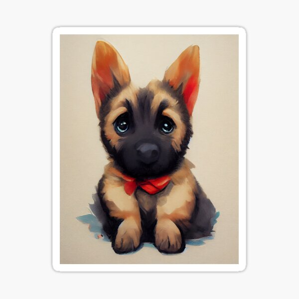 "German Shepherd Baby Cute Watercolor Painting, Watercolor ...