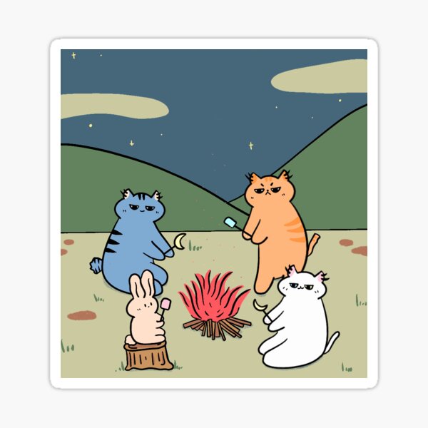 "Campfire rabbit and cat " Sticker for Sale by black-cat-shop | Redbubble