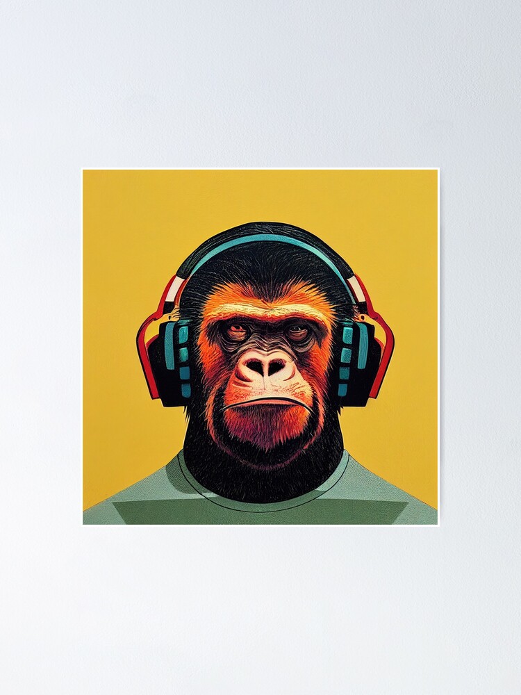  Monkey Listening To Music Headphones Poster For Sale By 