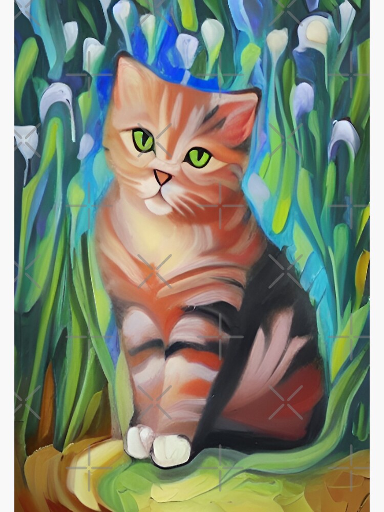 "Cute cat standing between grass and flowers." Sticker for Sale by Art ...