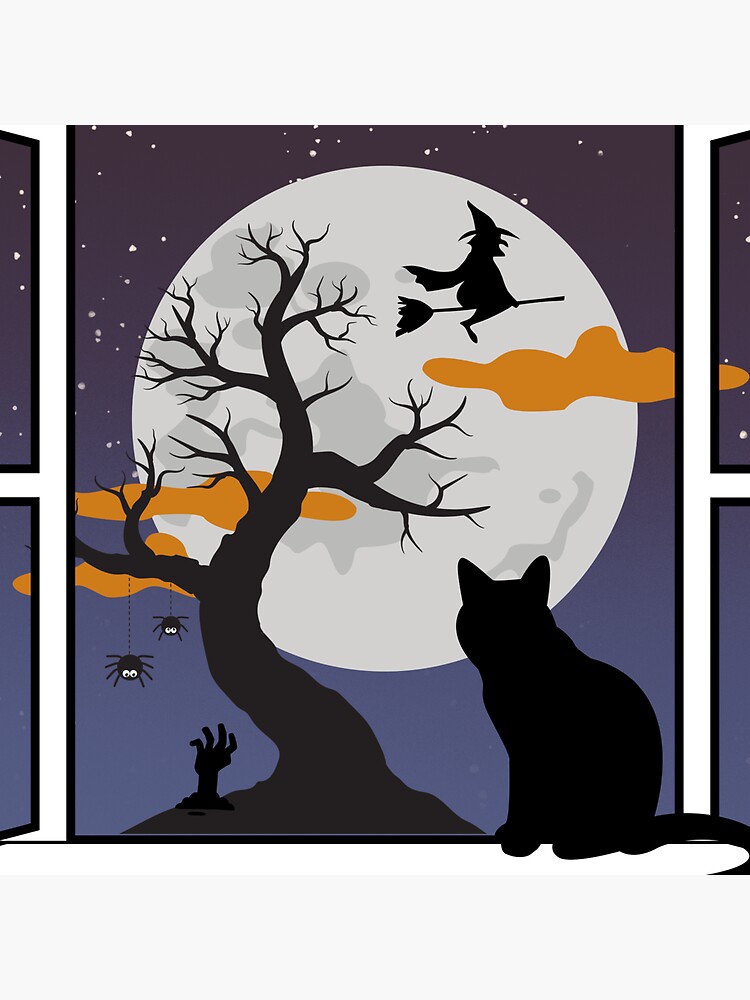 "Halloween Window Scene" Sticker for Sale by CaliopeCreation | Redbubble