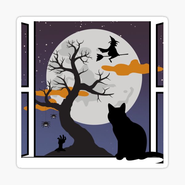 "Halloween Window Scene" Sticker for Sale by CaliopeCreation | Redbubble