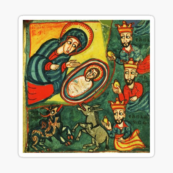 "ADORATION OF MAGI NATIVITY Primitive Medieval Miniature" Sticker for ...