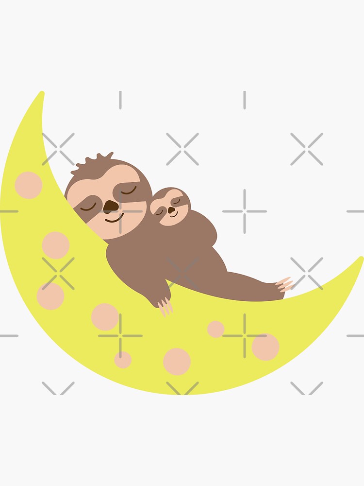 "Mom and baby sloths sleeping on a crescent moon" Sticker for Sale by ...