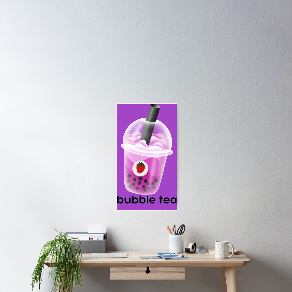 Poster « boisson gazeuse infusée de bubble tea boules de fraises d'été ...