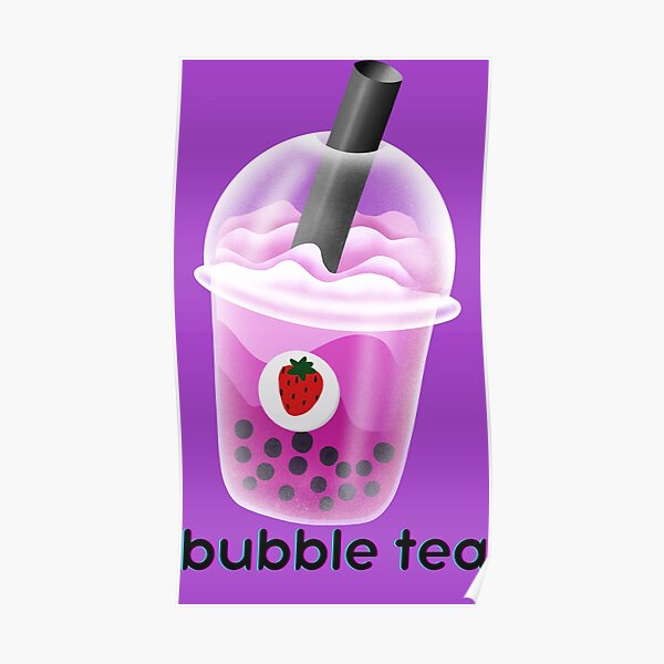 Poster « boisson gazeuse infusée de bubble tea boules de fraises d'été ...