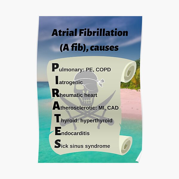 "Atrial Fibrillation (a Fib), Causes: PIRATES Medical Mnemonic" Poster ...