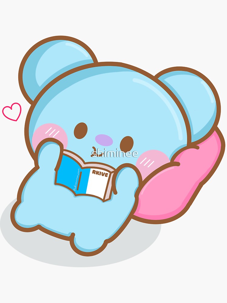 Pegatina «Lindo Kawaii Chibi BTS BT21 personaje Koya leyendo un libro llamado RKIVE namjoon rm ...