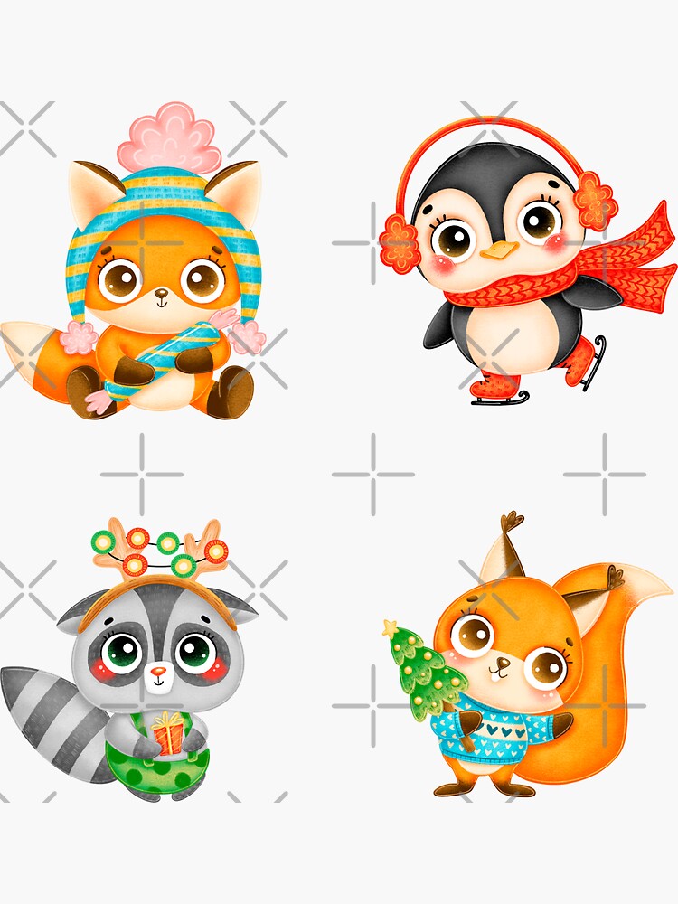 "Four Cute Christmas Animals Sticker Pack" Sticker for Sale by Sticker ...