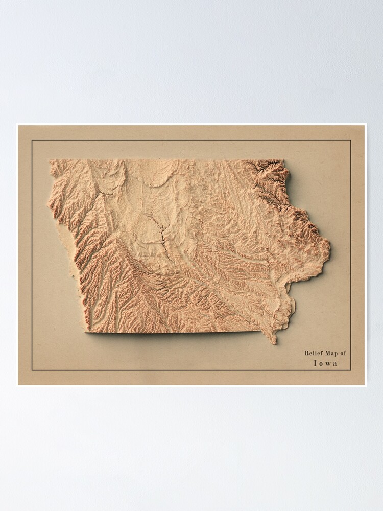 "Iowa Shaded Relief Map 3D digitally-rendered" Poster for Sale by ...