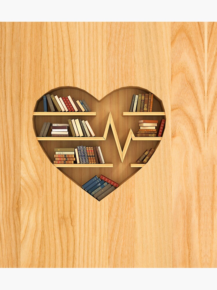"Book Lovers Heart Wood Style Book Library" Sticker for Sale by ...