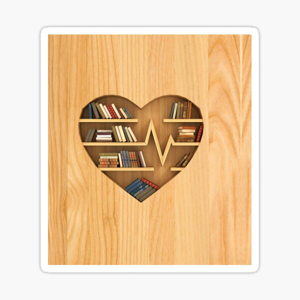 "Book Lovers Heart Wood Style Book Library" Sticker for Sale by ...