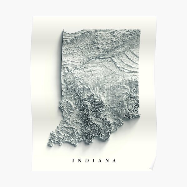 Póster «Mapa de relieve sombreado de Indiana renderizado digitalmente en 3D» de ThinkAboutMaps ...