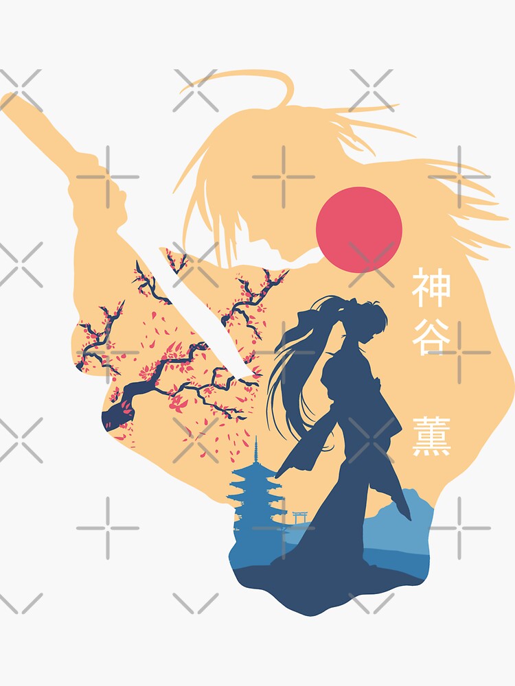Pegatina «La silueta de Kenshin Himura aparece con Kaoru Kamiya Texto ...