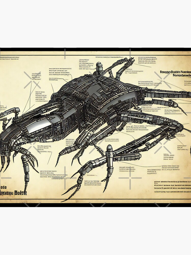 "Steampunk insect robot blueprints" Sticker for Sale by procopiopi ...