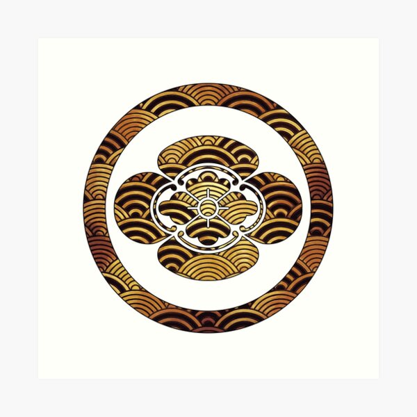 "Maruni Mokko Kamon in Gold Seigaiha Pattern" Art Print for Sale by ...